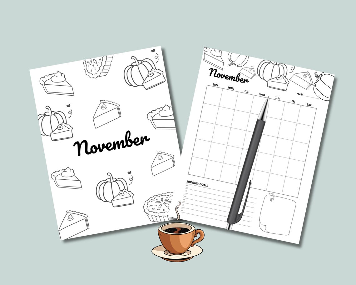 November Planner Title Page & November Monthly Planner Undated Set ...