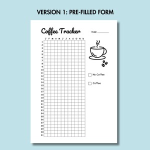 Coffee Tracker Printable Caffeine Tracker No Coffee Challenge Year in ...