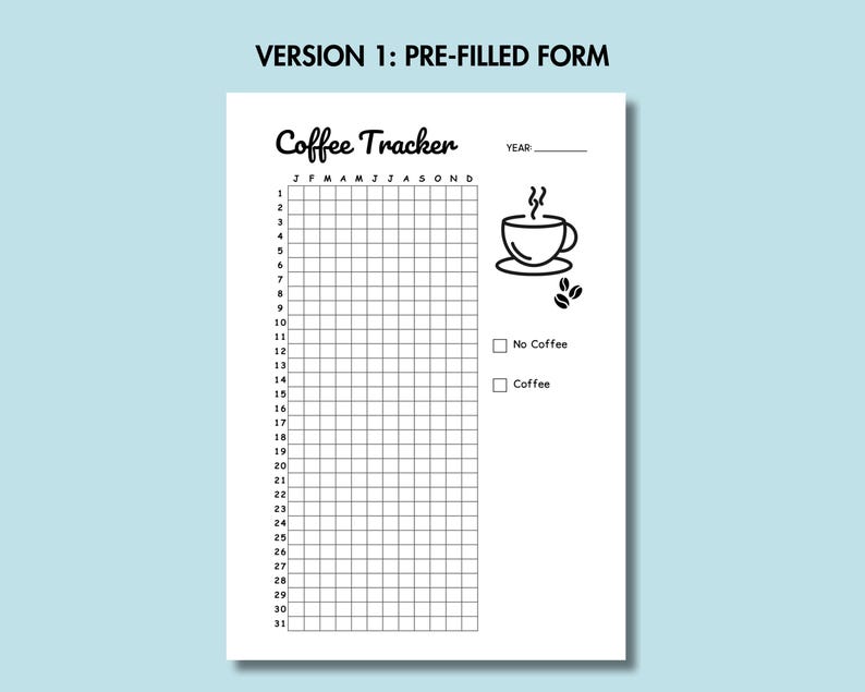 Coffee Tracker Printable Caffeine Tracker No Coffee Challenge Year in ...