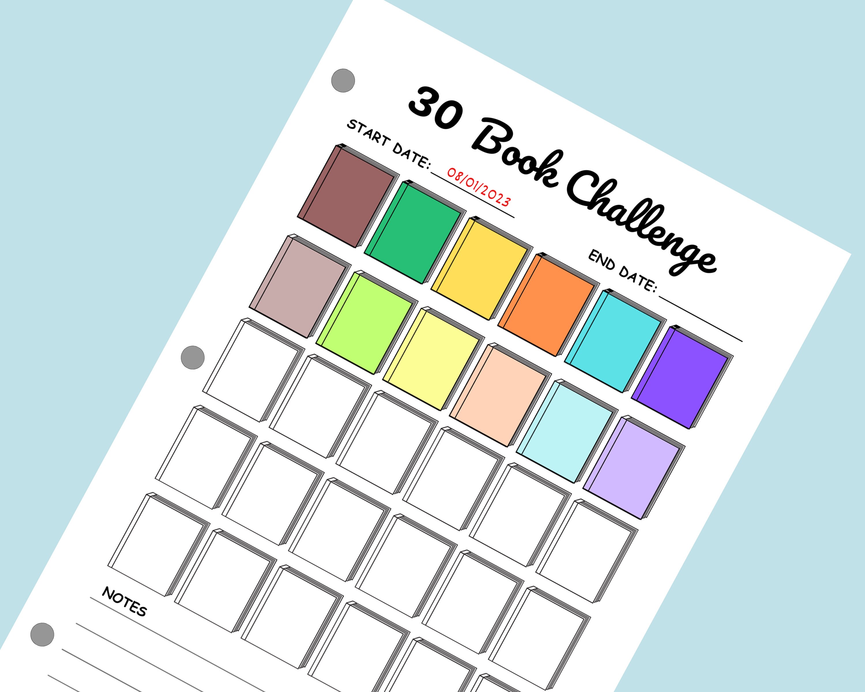 Reading Challenge Printable Book Tracker Reading Log, 30 Book Challenge ...