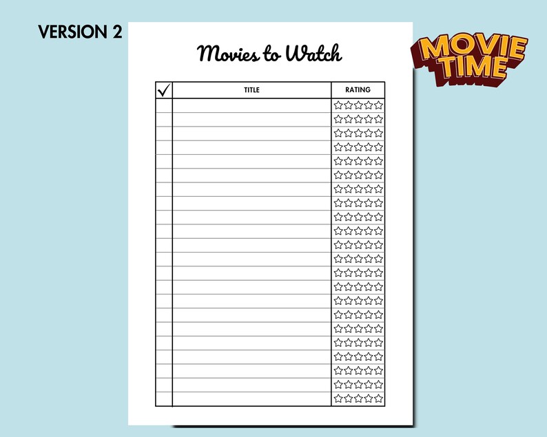 Movie Watch Planner Printable Movie Watchlist Organizer PDF Movie ...