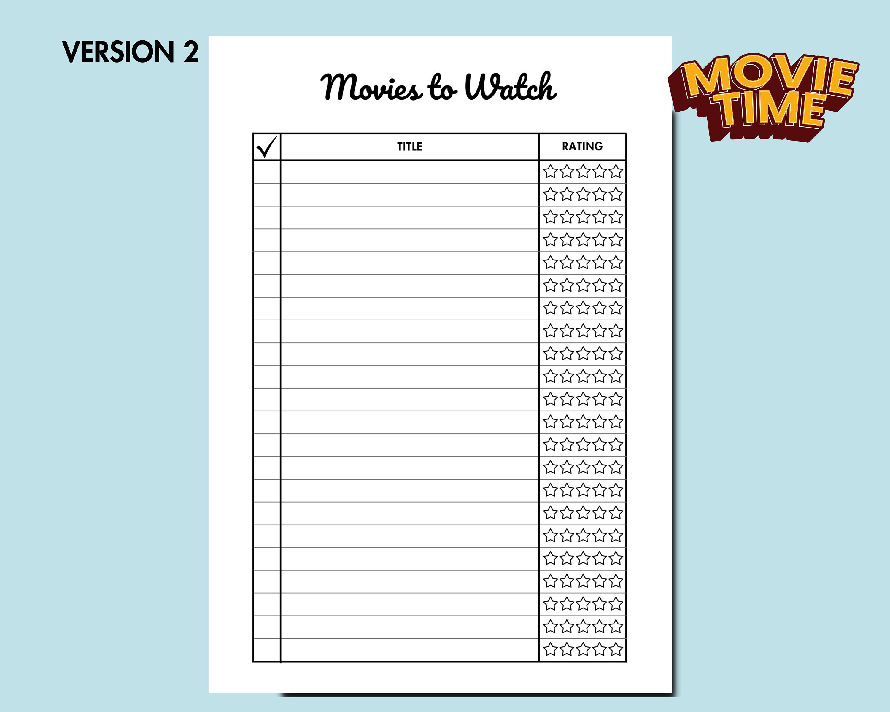 Movie Watch Planner Printable Movie Watchlist Organizer PDF Movie ...