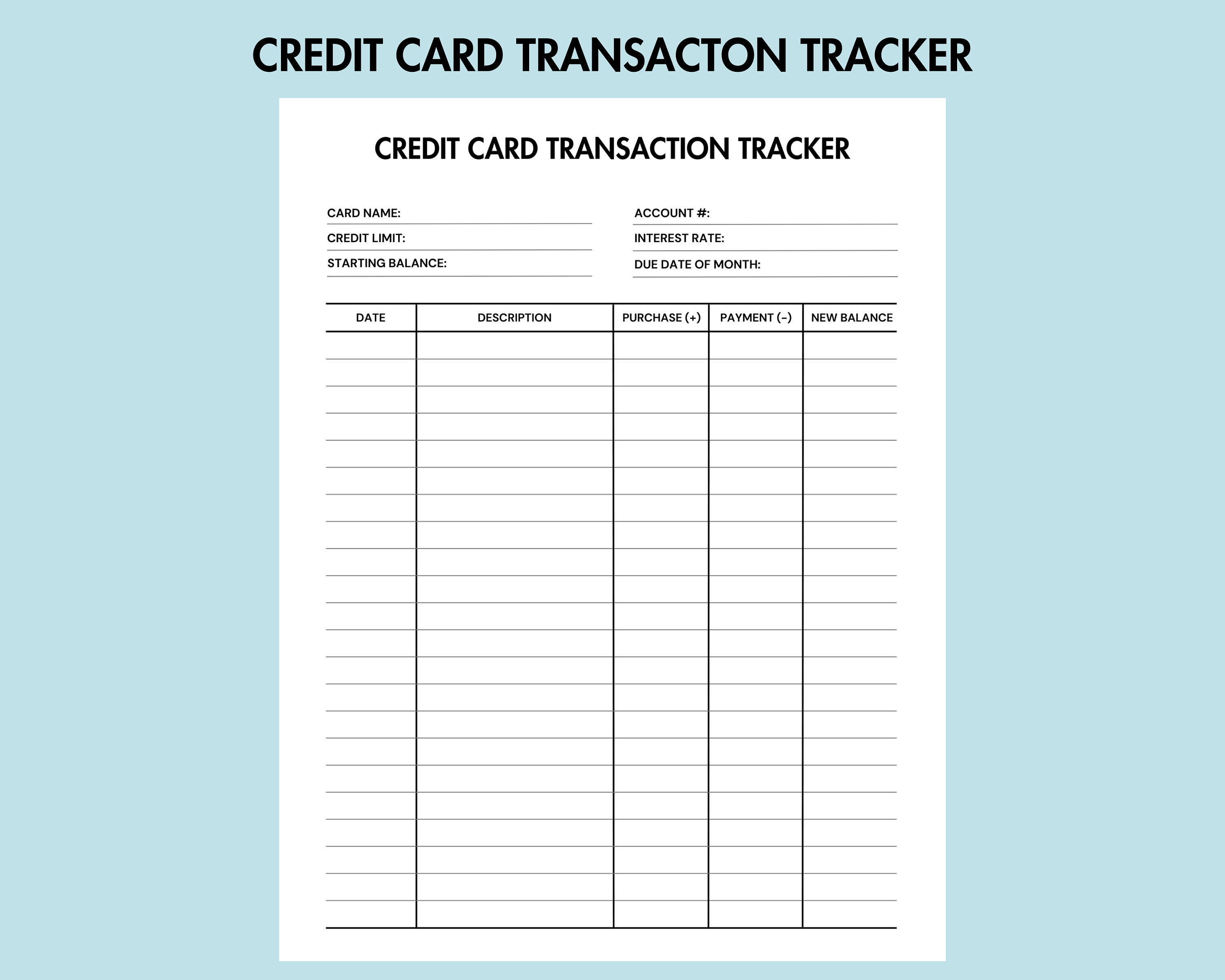 Credit Card Payment Tracker, Credit Card Transaction Tracker & Payoff ...