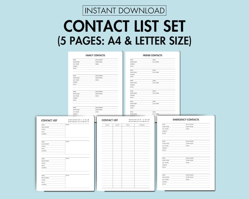 Contact List Printable Address Book PDF Home Emergency Contact List ...