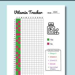 Vitamin Tracker Printable Yearly Vitamin Log PDF Vitamin Supplement ...