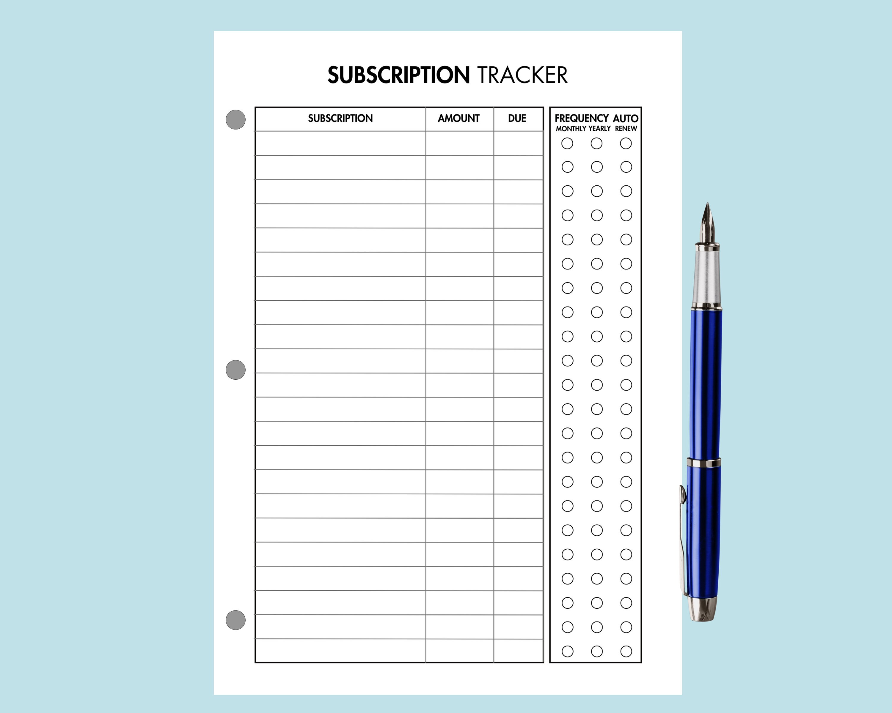 Subscription Tracker Printable Monthly Yearly Bill Tracker, Expense ...