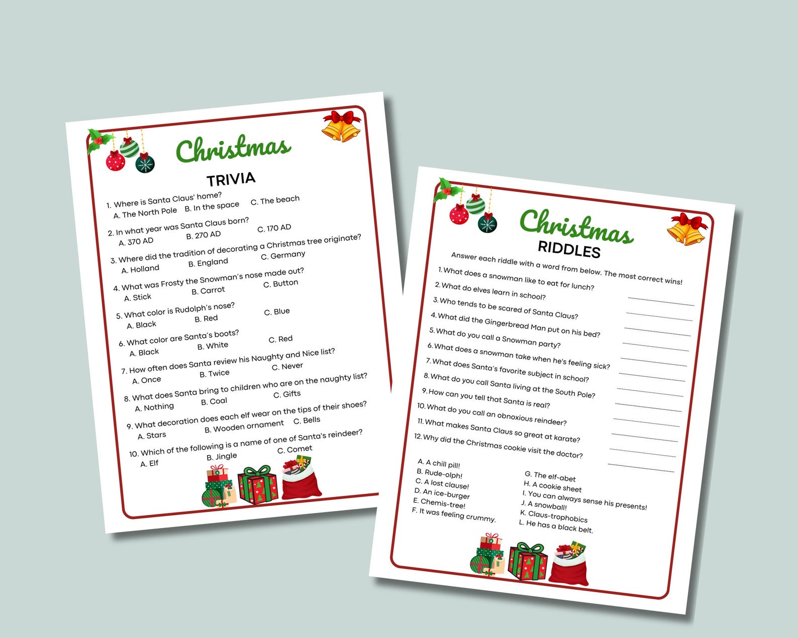 Christmas Game Bundle Printable Christmas Activity Holiday Party Game ...