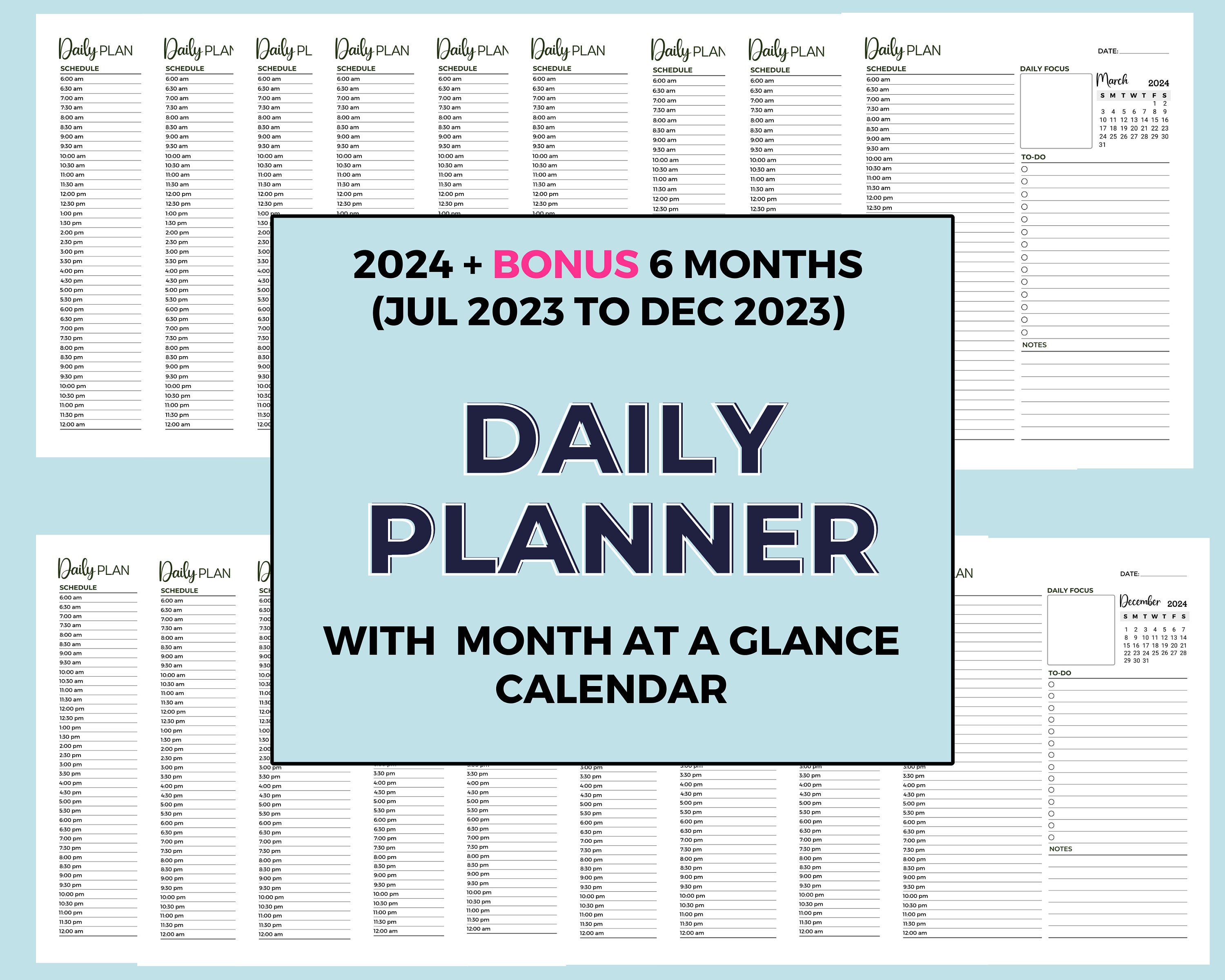 Daily Planner Printable With Month at a Glance Calendar, Daily Schedule ...