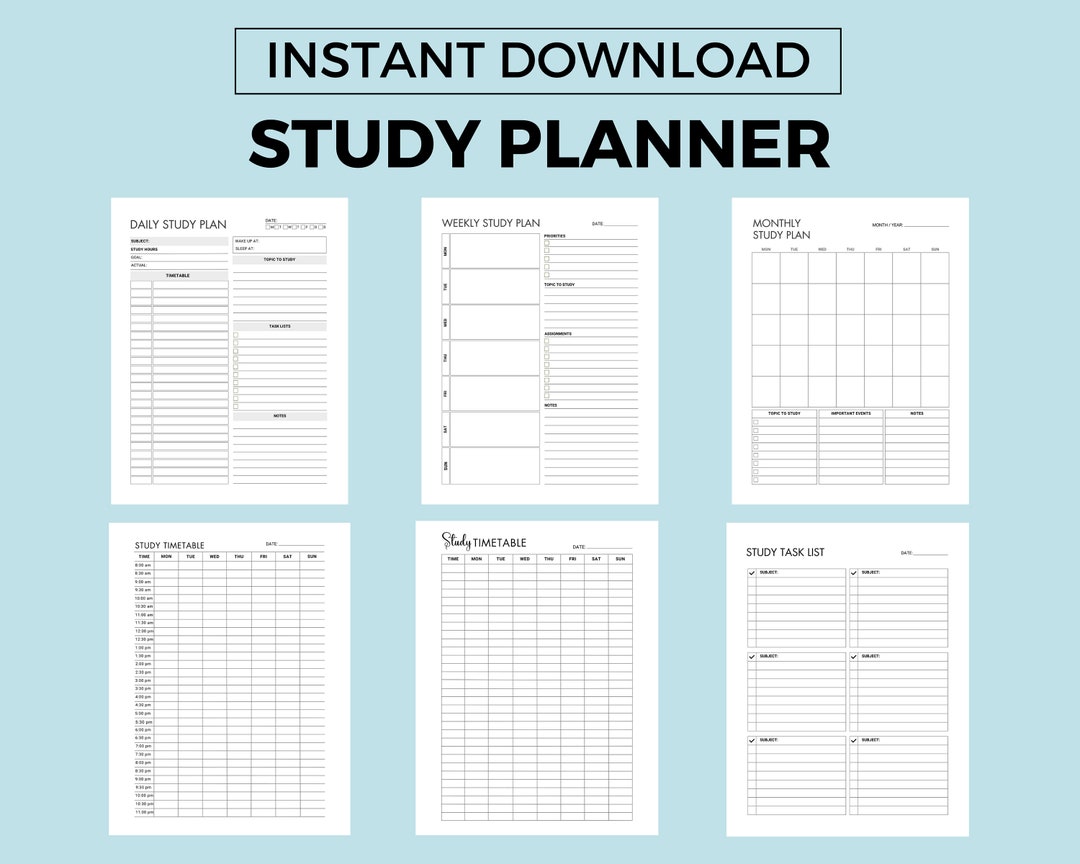 Study Planner Printable Instant Download Academic Planner for - Etsy