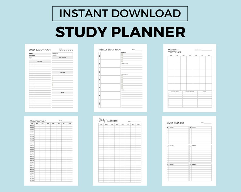 Study Planner Printable Instant Download Academic Planner for - Etsy