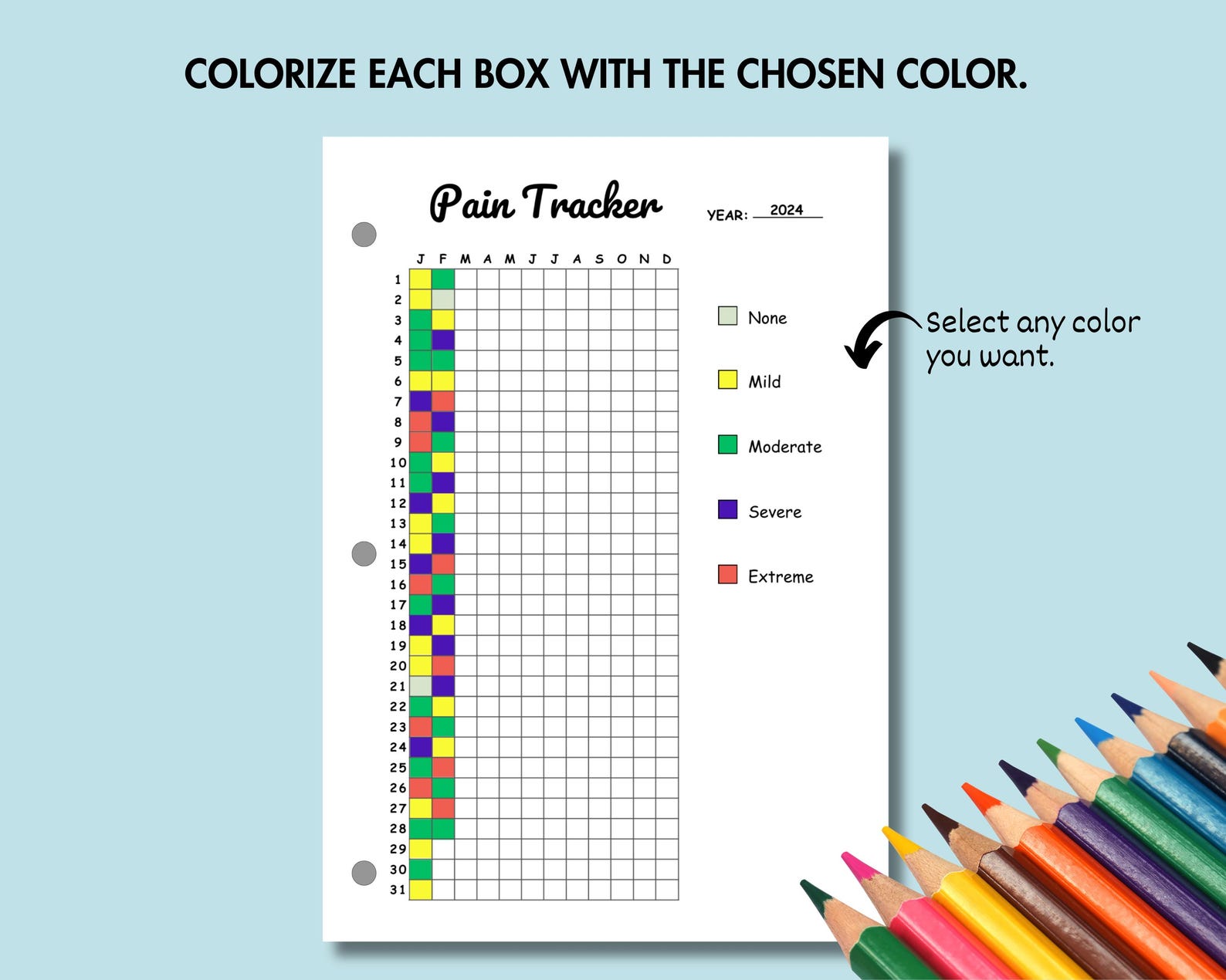 Pain Tracker Printable Journal Page Daily Yearly Pain Log Pain ...