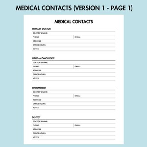 Emergency Contact List Printable Medical Contact Information Sheet PDF ...