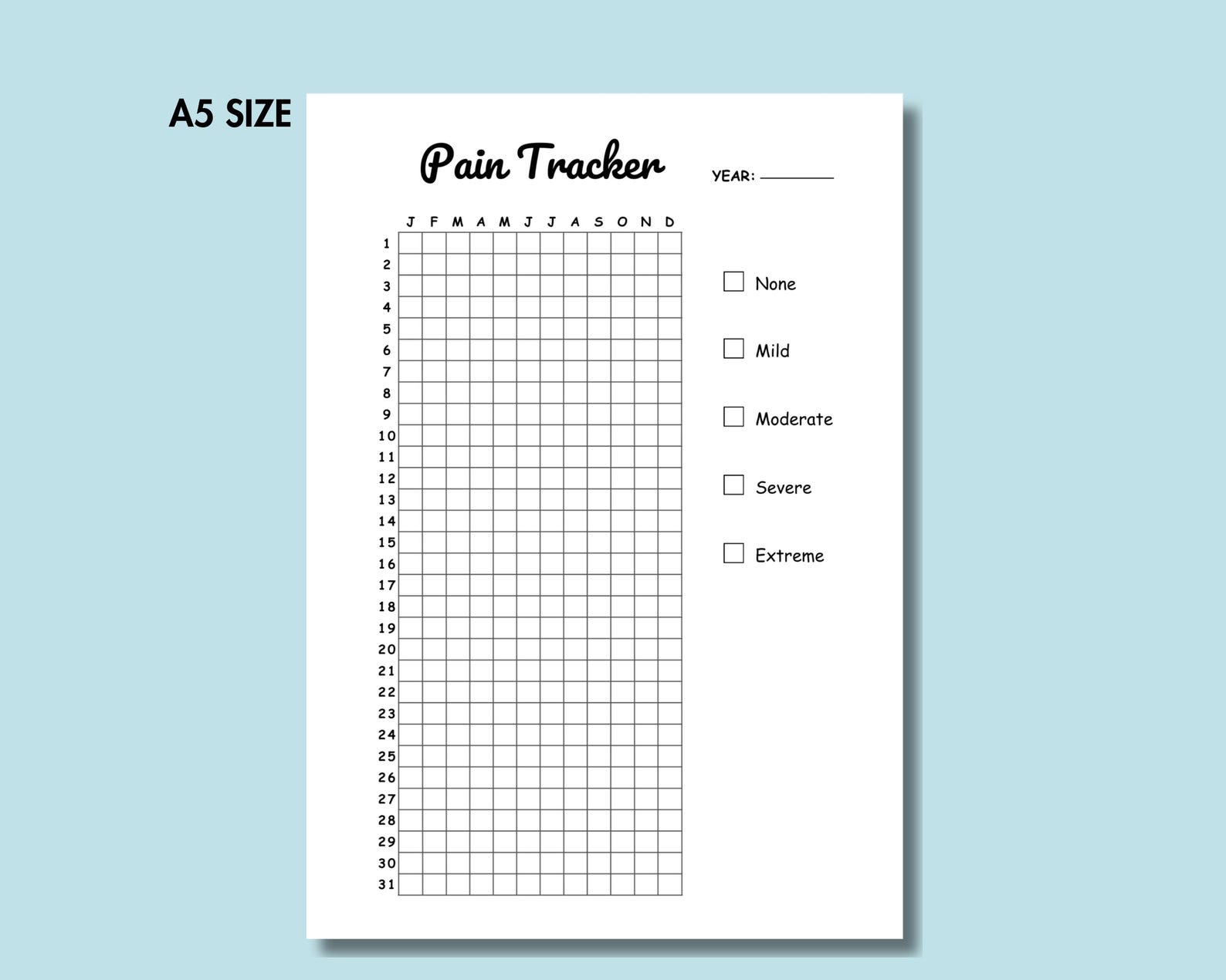 Pain Tracker Printable Journal Page Daily Yearly Pain Log Pain ...