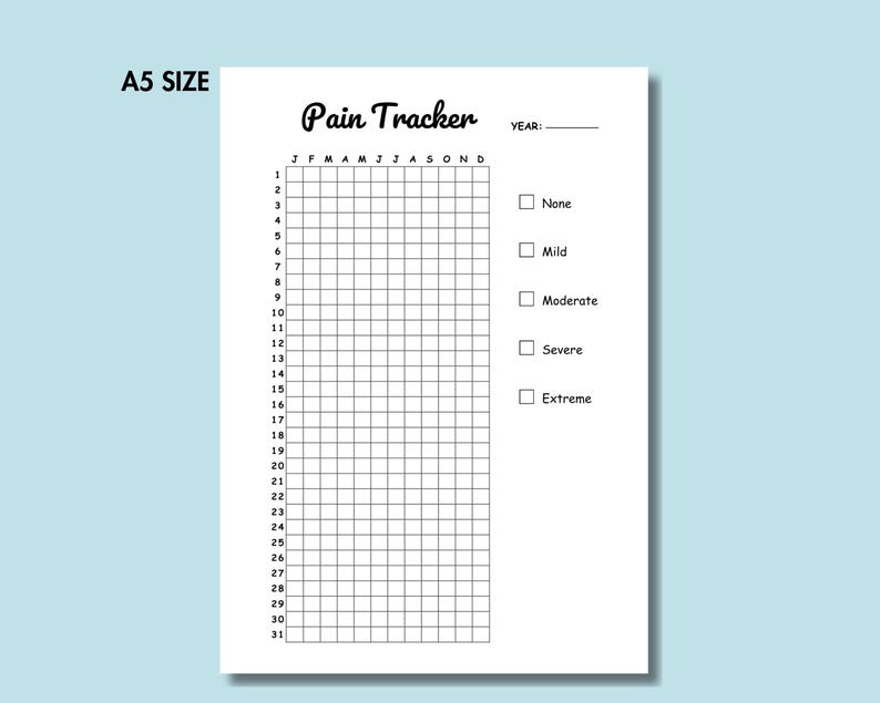 Pain Tracker Printable Journal Page Daily Yearly Pain Log Pain ...