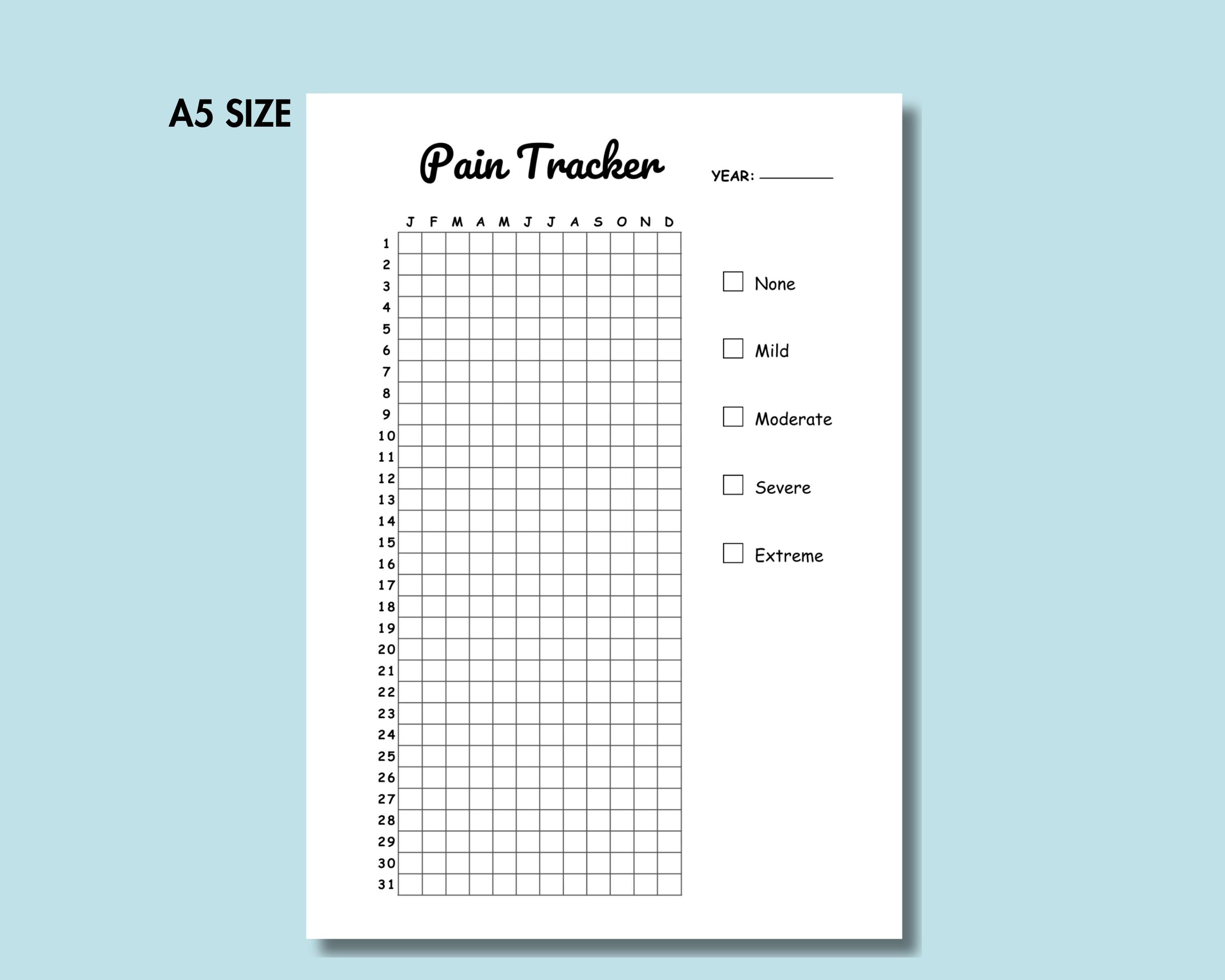 Pain Tracker Printable Journal Page Daily Yearly Pain Log Pain ...