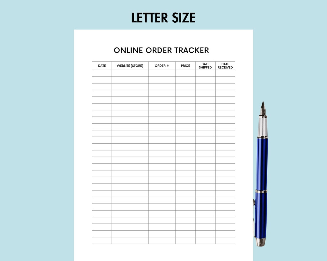 Online Order Tracker Printable Order Form Online Purchase Tracker for ...