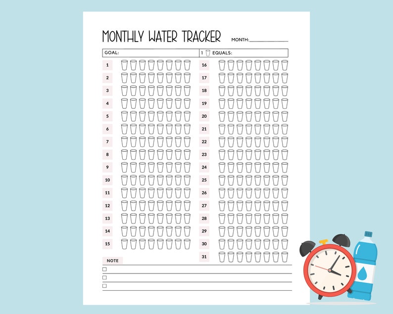 Water Tracker Printable Instant Download Monthly Water Intake Log Sheet ...