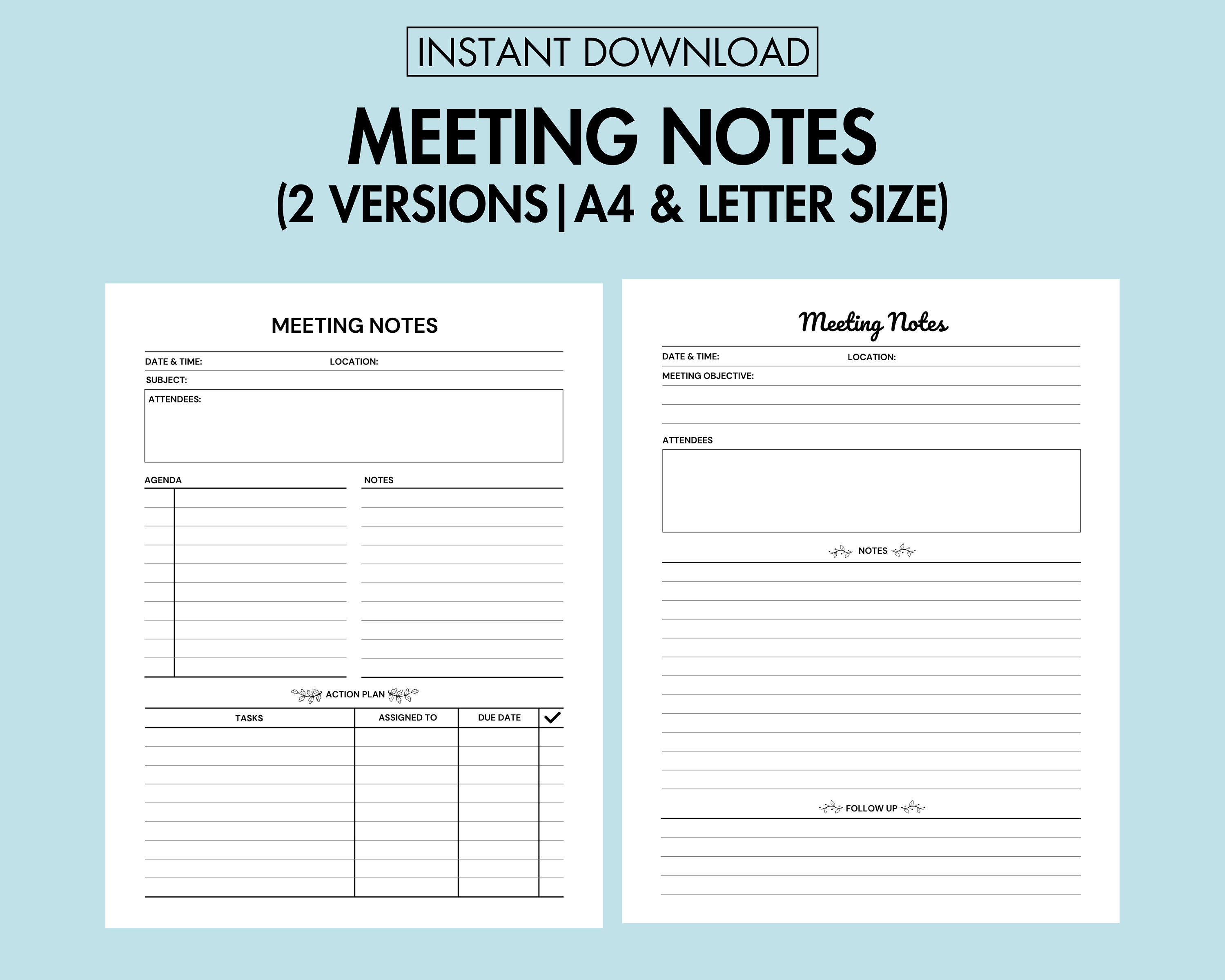 Meeting Note Printable Meeting Agenda Business Note Taking PDF, Meeting ...