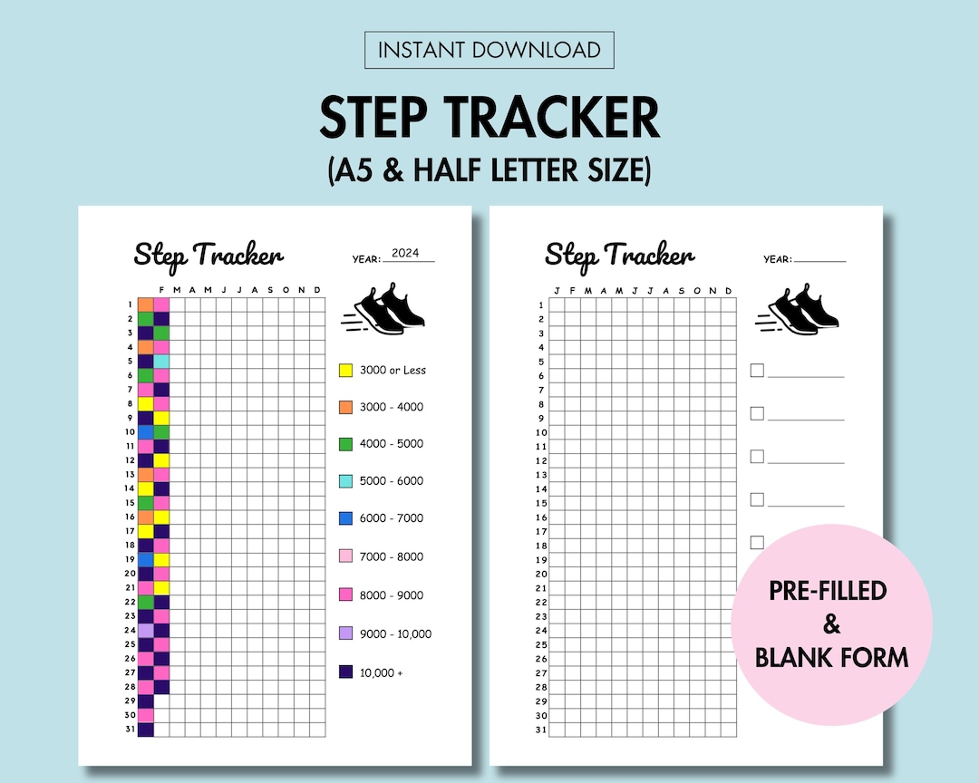 Step Tracker Printable Step Goal Planner Fitness Tracker PDF Exercise ...