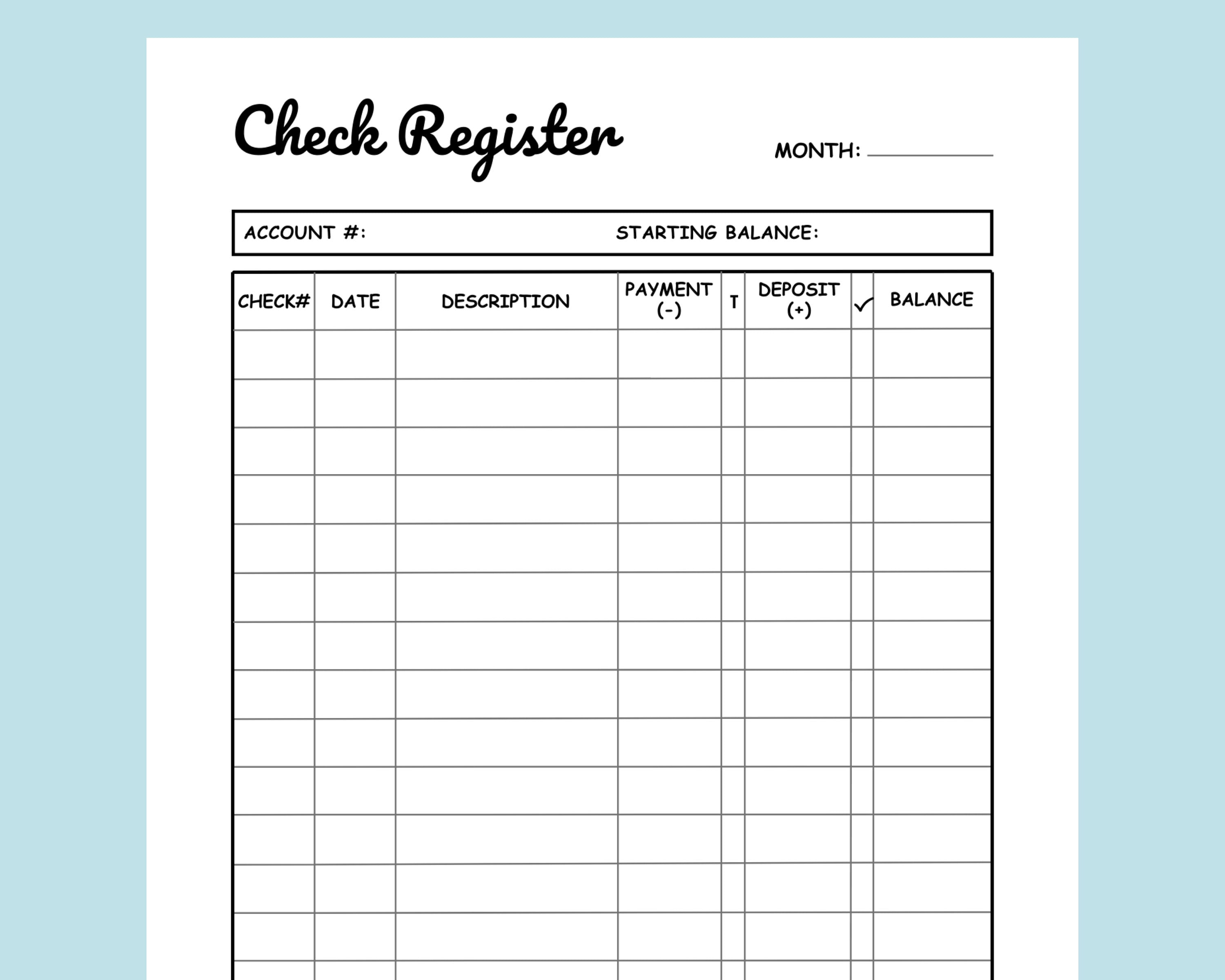 Checkbook Register Printable Check Register PDF Money Tracker, Money ...