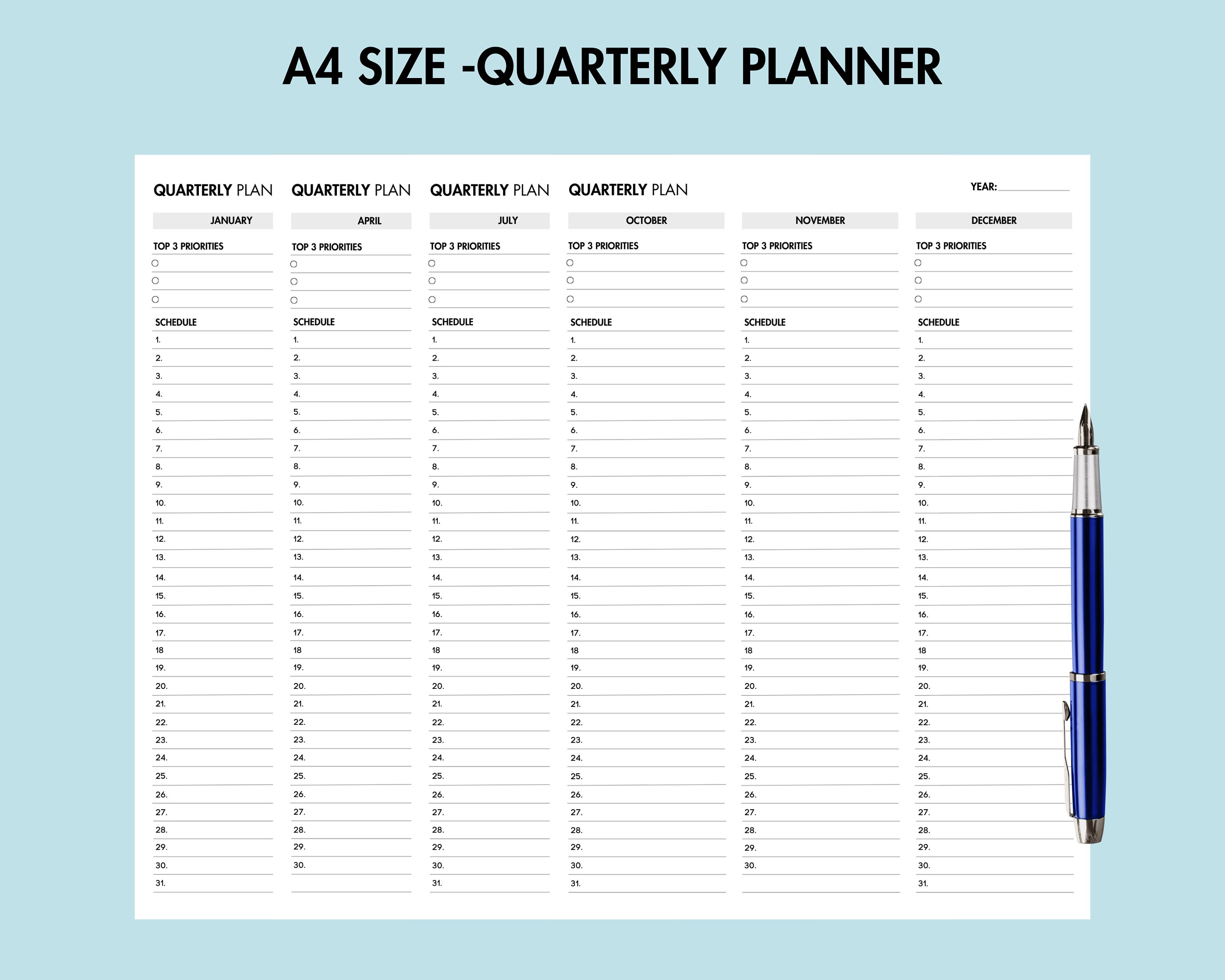 Quarterly Planner Undated Printable Quarterly Overview PDF ...