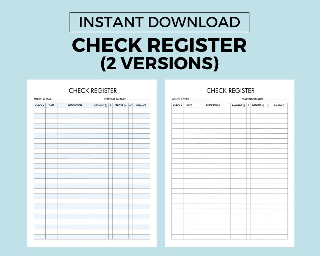 Check Register Printable for Personal Check Book and Small - Etsy