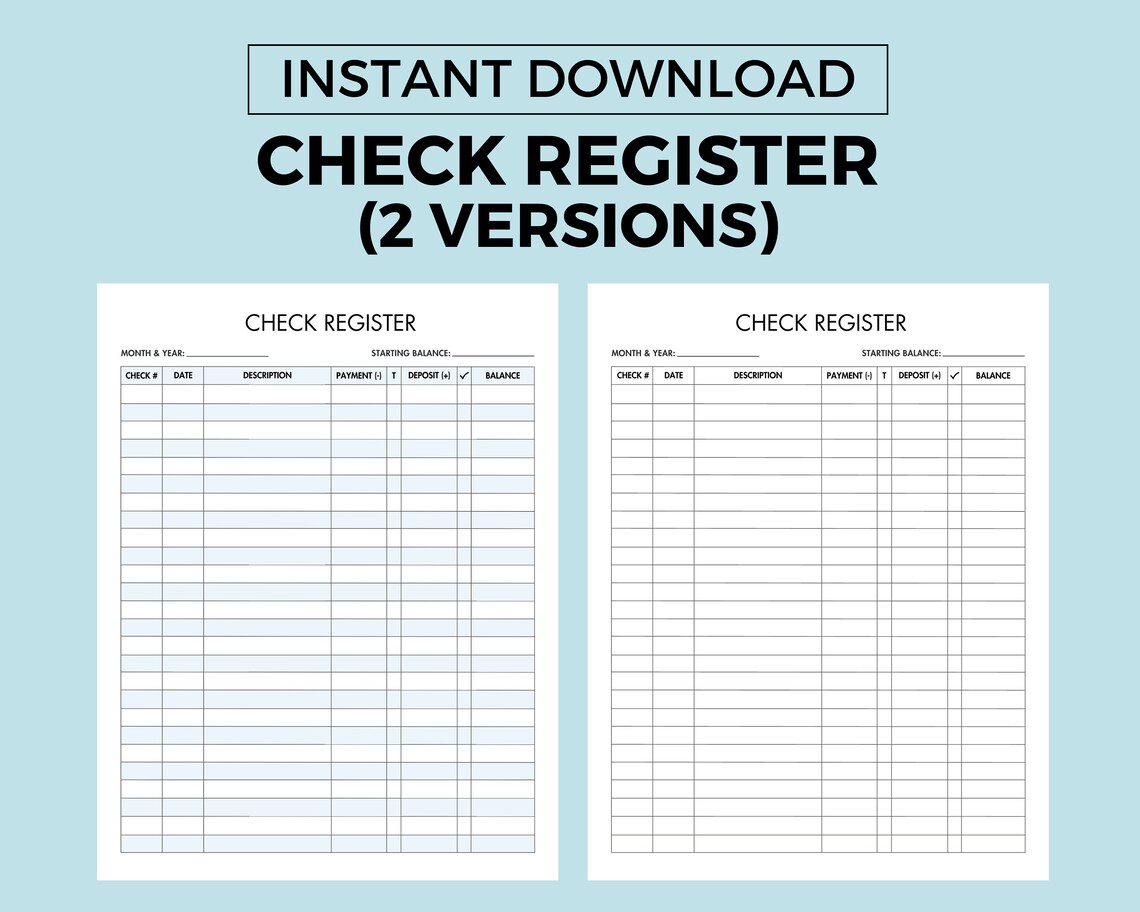 Check Register Printable for Personal Check Book and Small Business ...