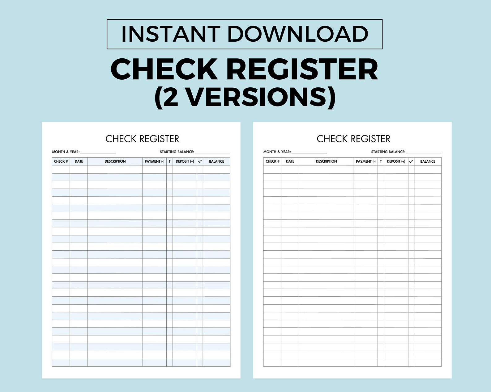 Check Register Printable for Personal Check Book and Small Business ...