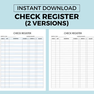 Check Register Printable for Personal Check Book and Small Business ...