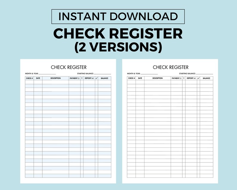 Check Register Printable for Personal Check Book and Small Business ...