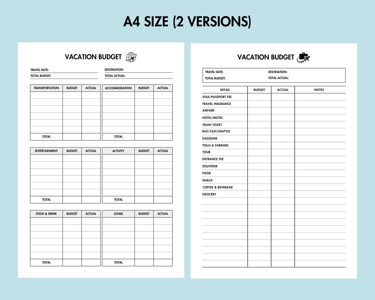 Vacation Budget Planner Printable Travel Financial Tracker Vacation ...