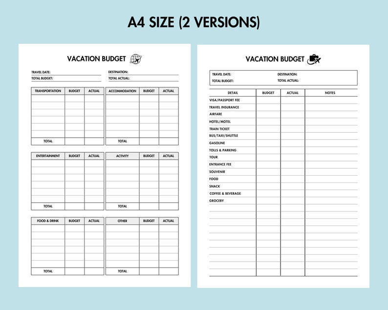 Vacation Budget Planner Printable Travel Financial Tracker Vacation ...