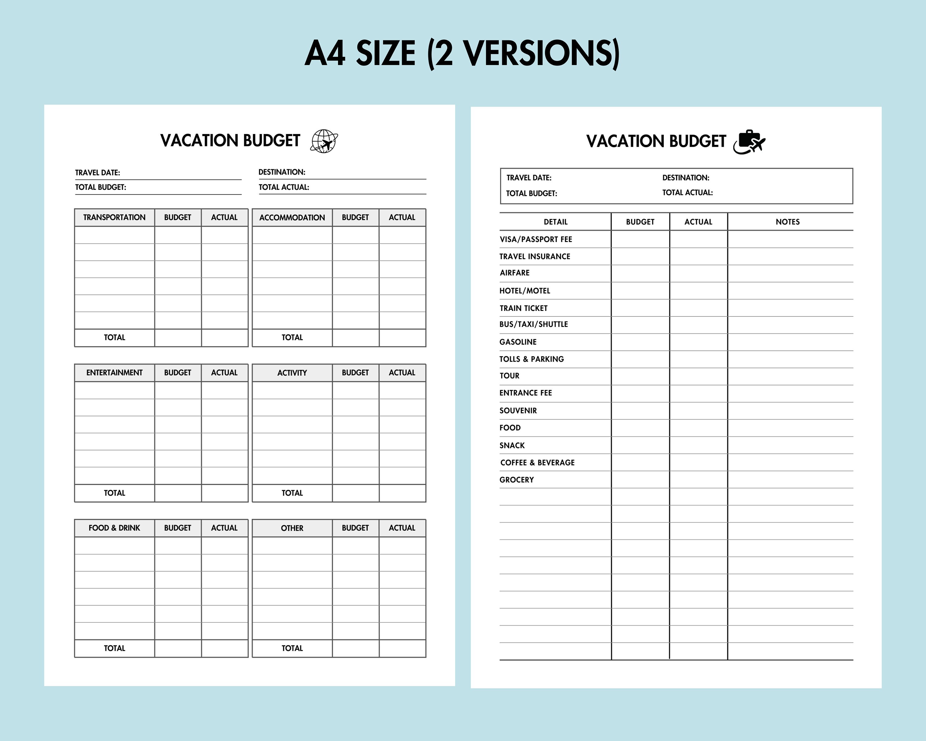 Vacation Budget Planner Printable Travel Financial Tracker Vacation ...