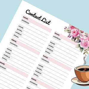 Contact List Printable Contact Organizer PDF Address Book Page, Friend ...