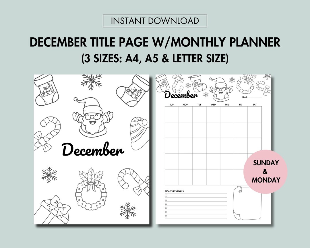 December Planner Title Page & December Monthly Planner Undated Set ...