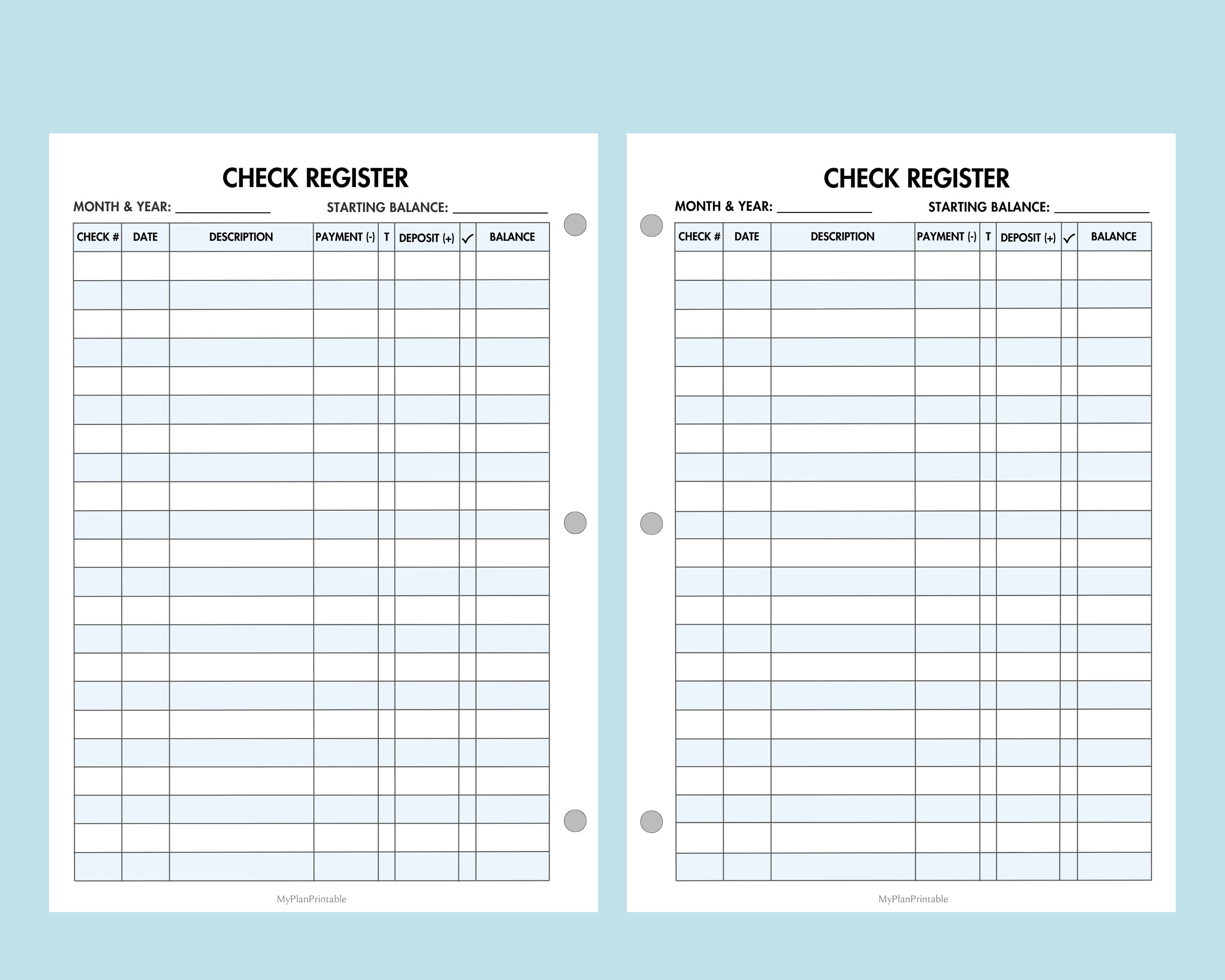 Checkbook Register Printable Check Register for Personal & Small ...