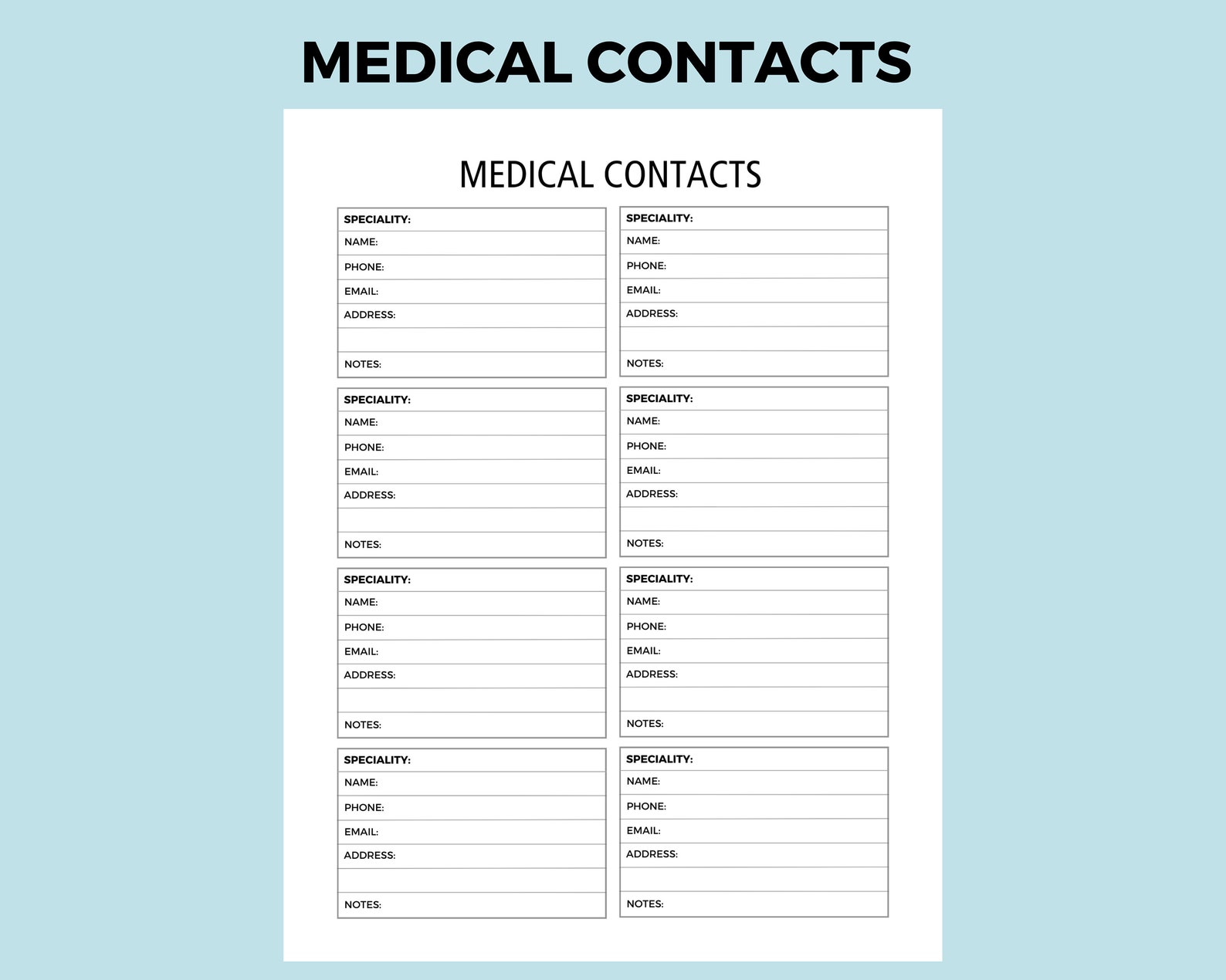 Medical Contact Log Printable, Doctor Contact List Page, Emergency ...