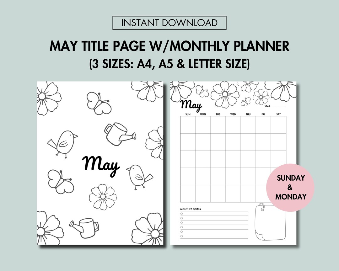May Journal Title Page and May Monthly Planner Undated Printable May ...