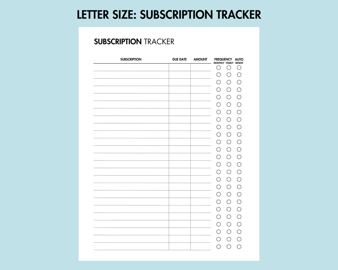 Subscription Tracker Printable Subscription Checklist PDF Monthly ...