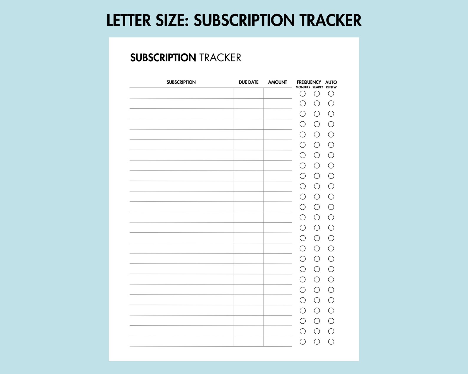 Subscription Tracker Printable Subscription Checklist PDF Monthly ...
