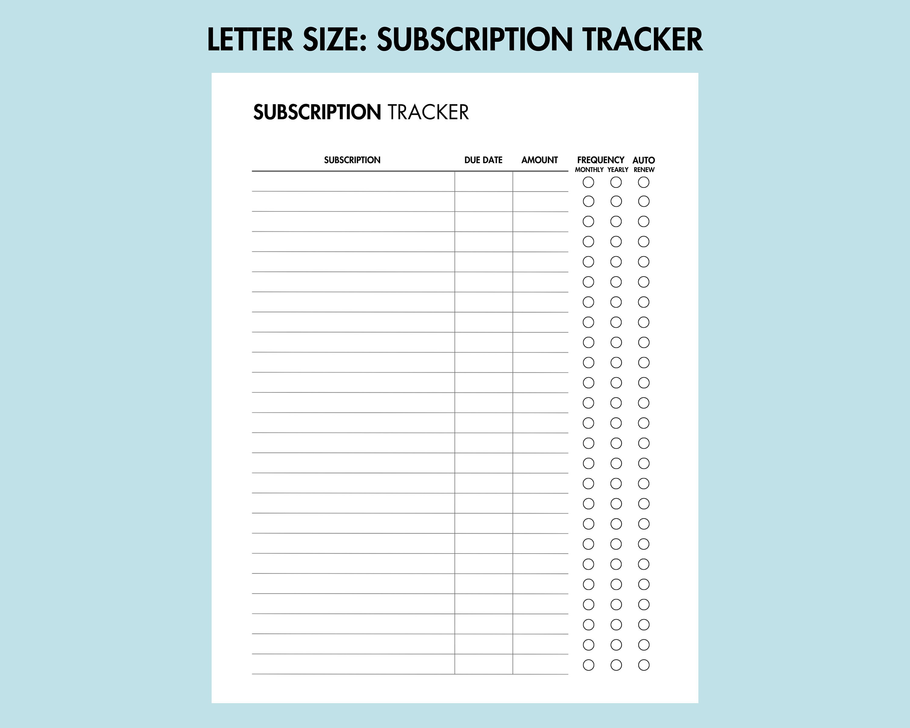 Subscription Tracker Printable Subscription Checklist PDF Monthly ...