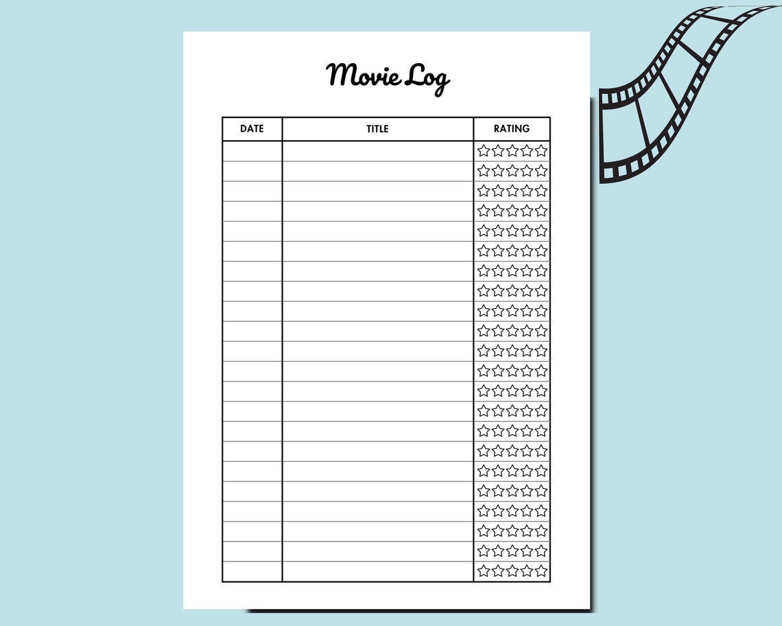 Watched Movie Tracker Printable Movie Review Logbook PDF Watched Movie ...