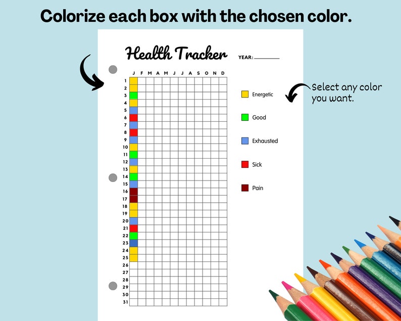 Health Tracker Printable Daily Health Log Pain Tracker Printable ...