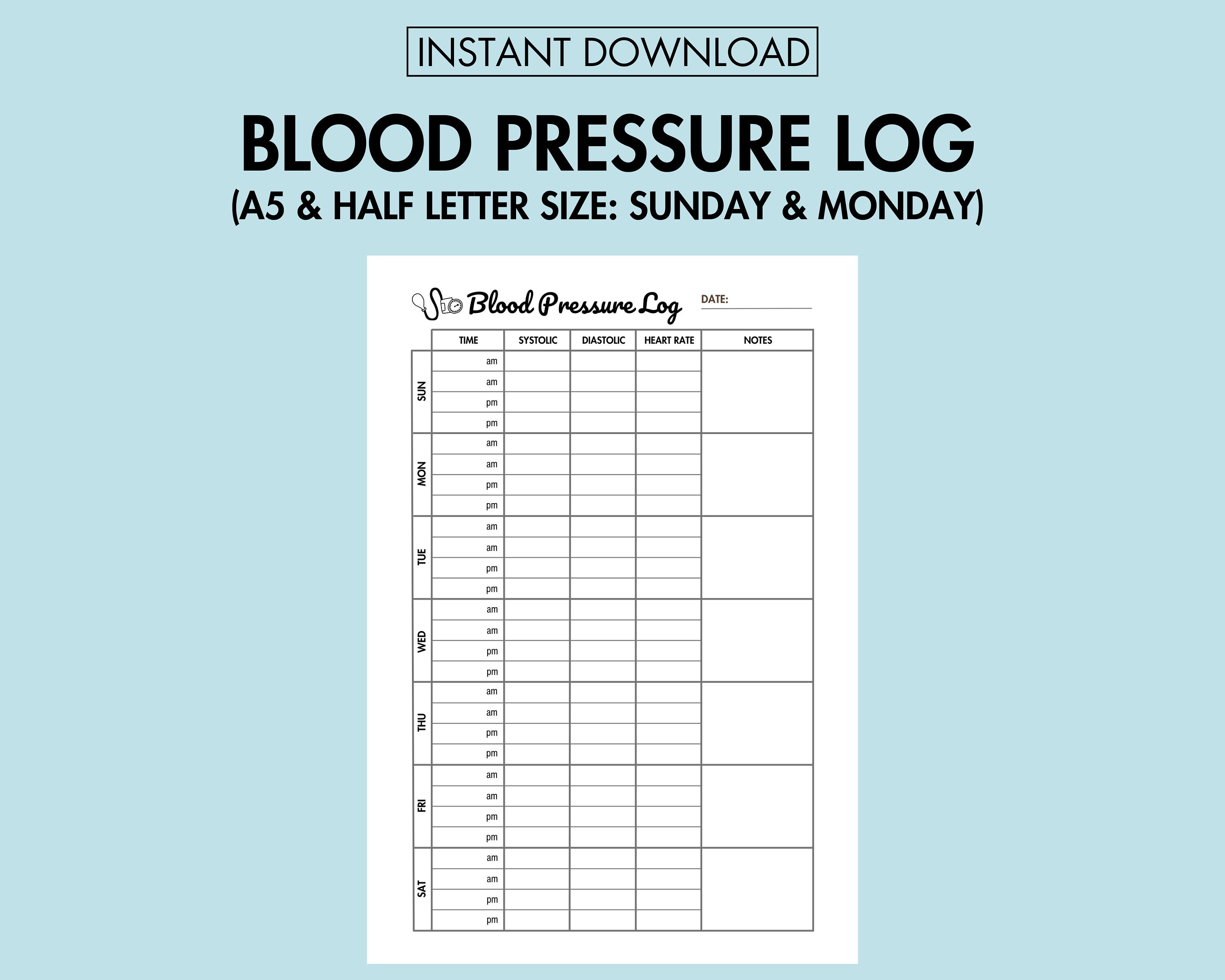 Blood Pressure Tracker, Weekly Blood Pressure Log, A5 Journal Page ...