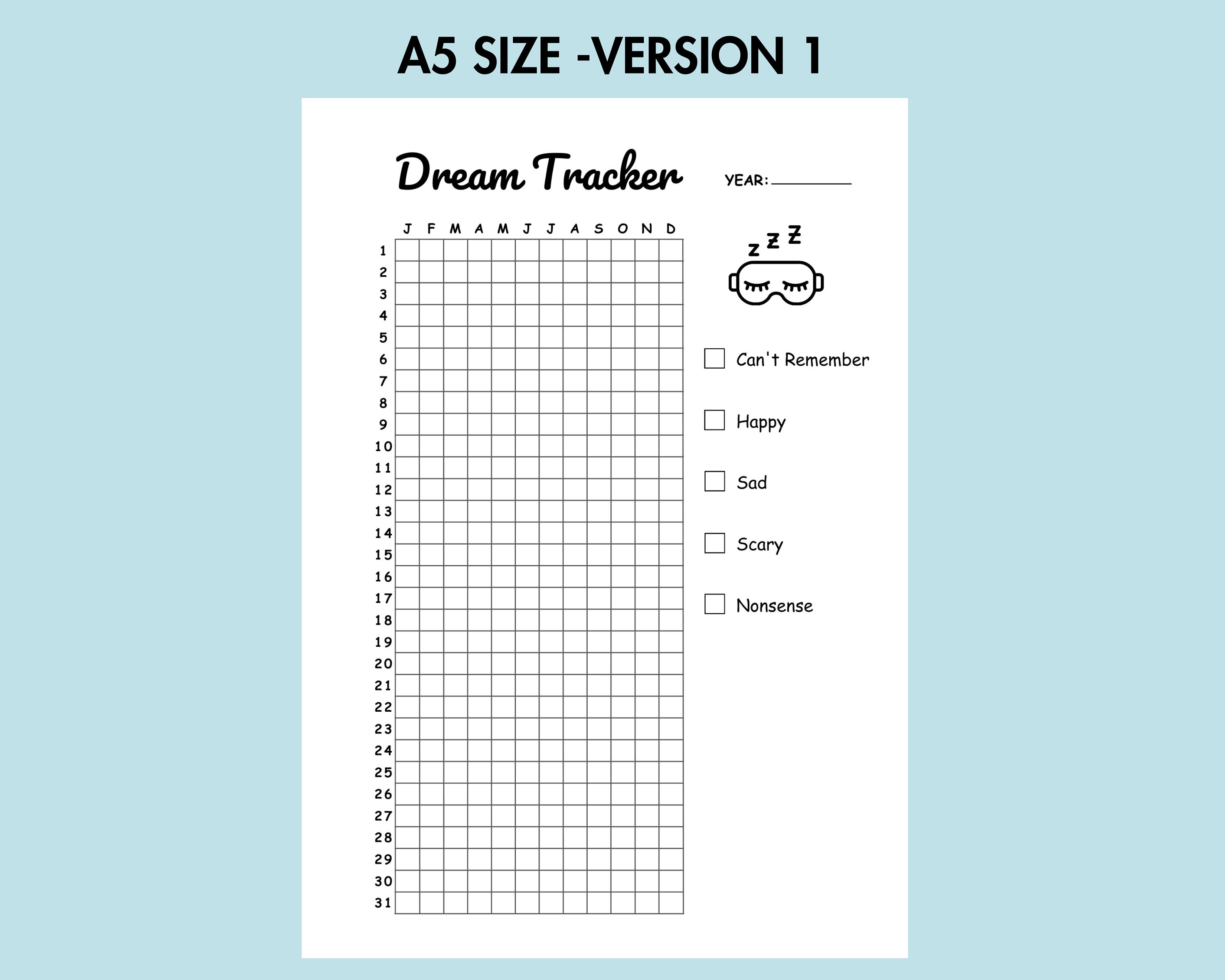 Dream Tracker Printable Dream Journal Note Daily Yearly Sleeping ...