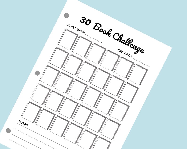 Reading Challenge Printable Book Tracker Reading Log, 30 Book Challenge ...