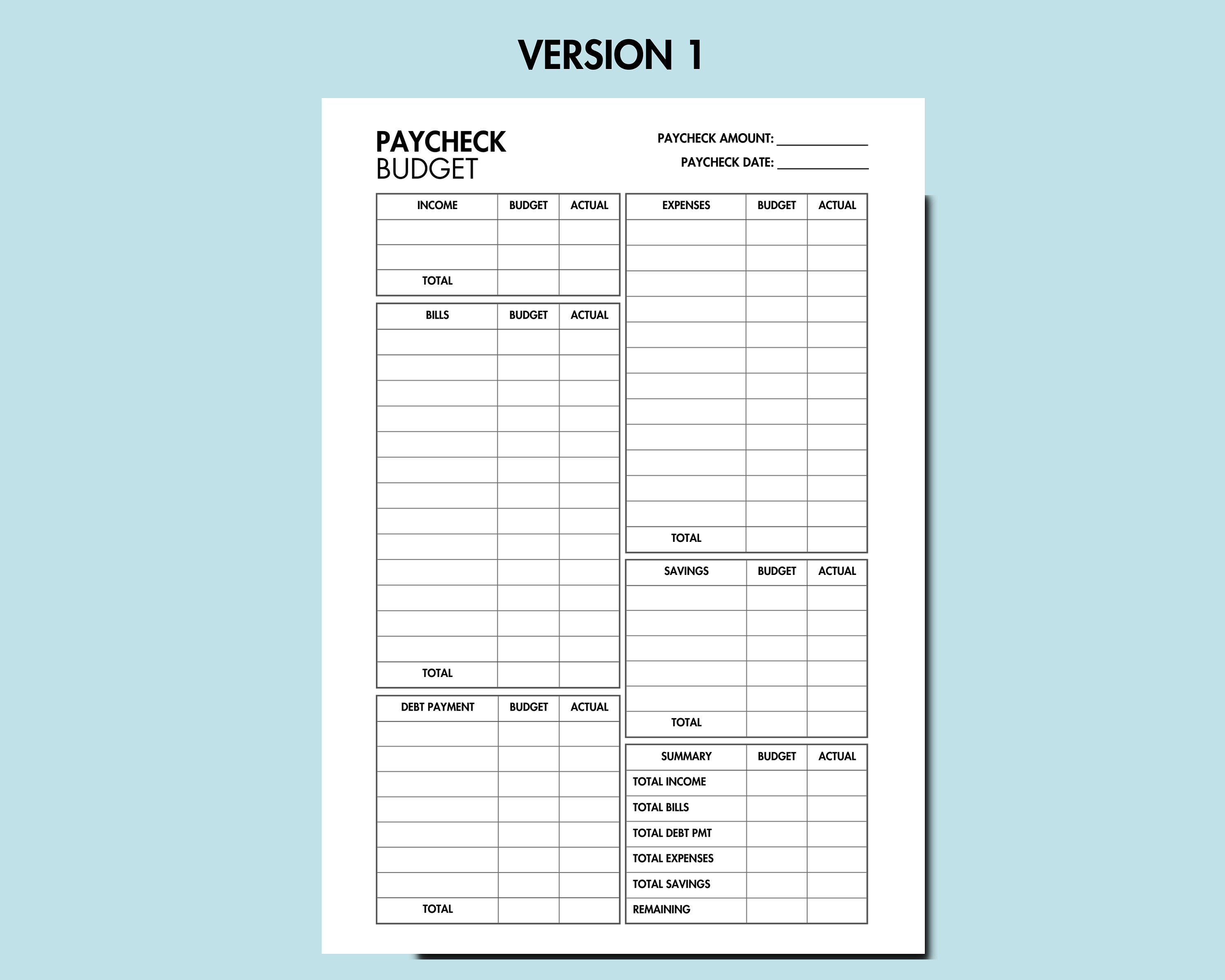 Paycheck Budget Planner Printable Budget by Paycheck PDF, Paycheck ...