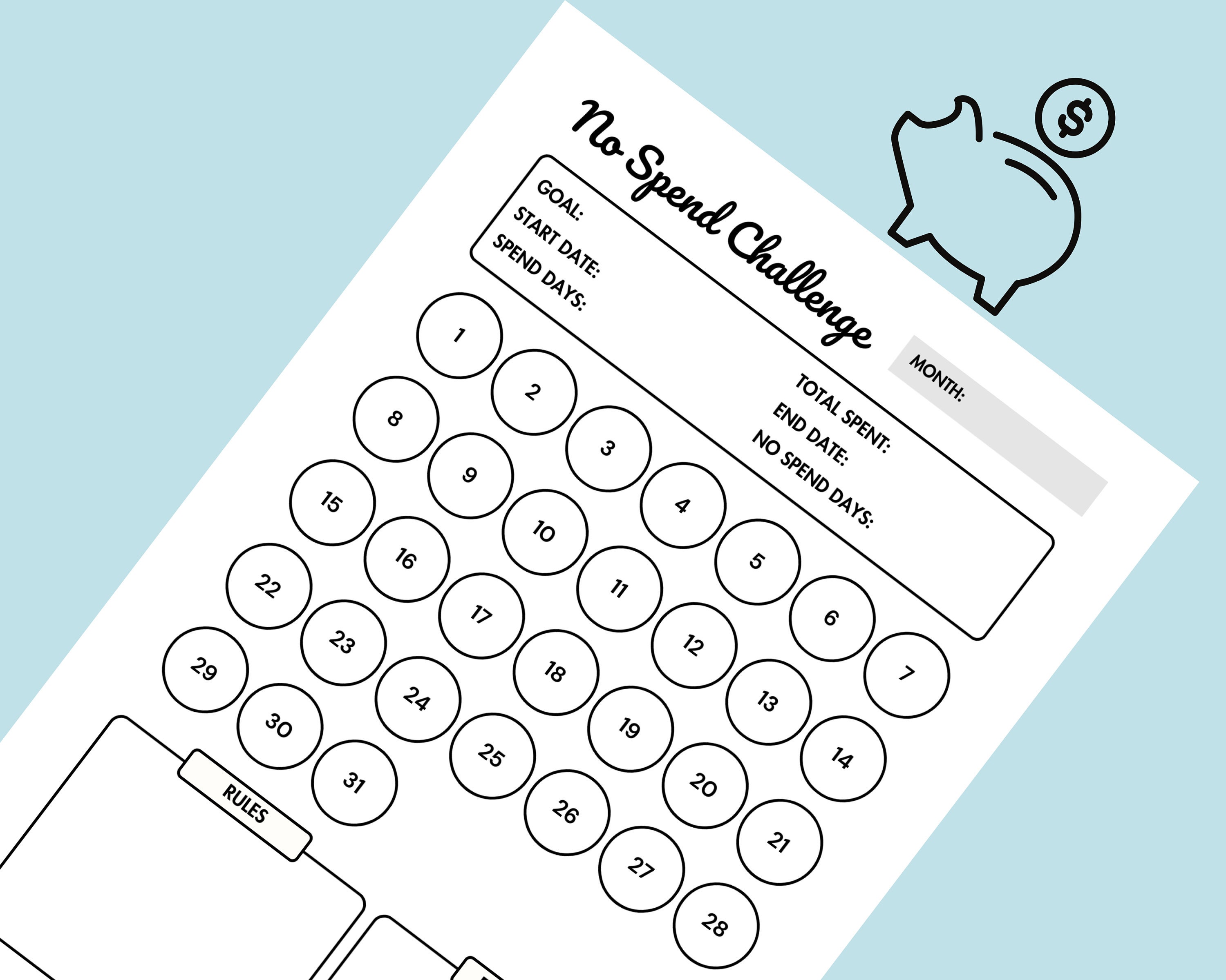 Monthly No Spend Challenge Planner Printable Money Saving Tracker PDF ...