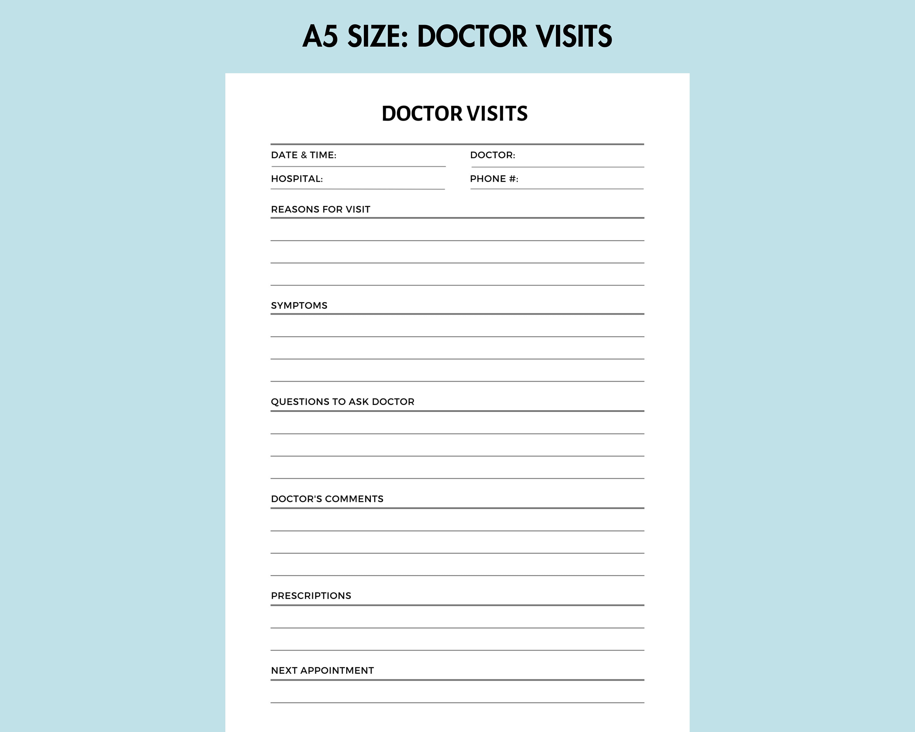 Doctor Visit Note Printable Doctor Appointment Planner Doctor Note Page ...