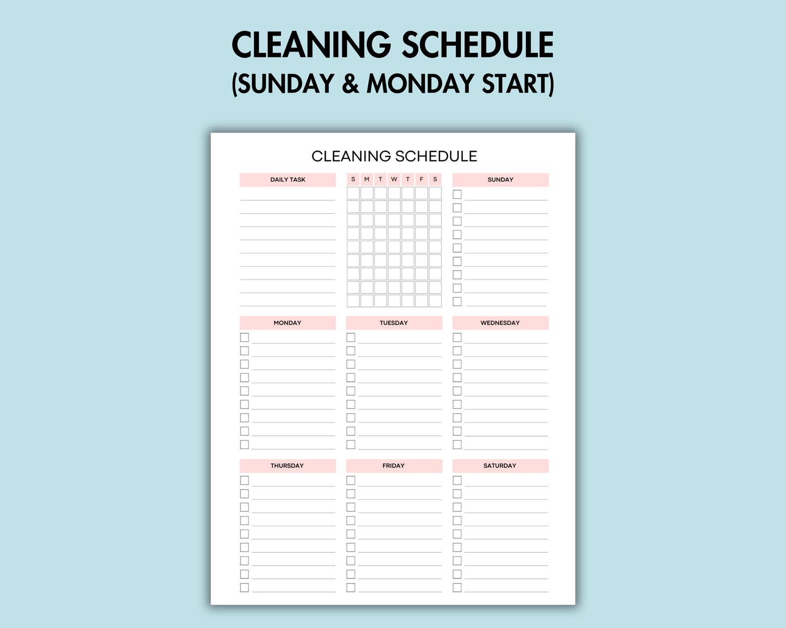 Cleaning Schedule Printable Weekly Cleaning Chart PDF, House Cleaning Zone Cleaning Planner ...